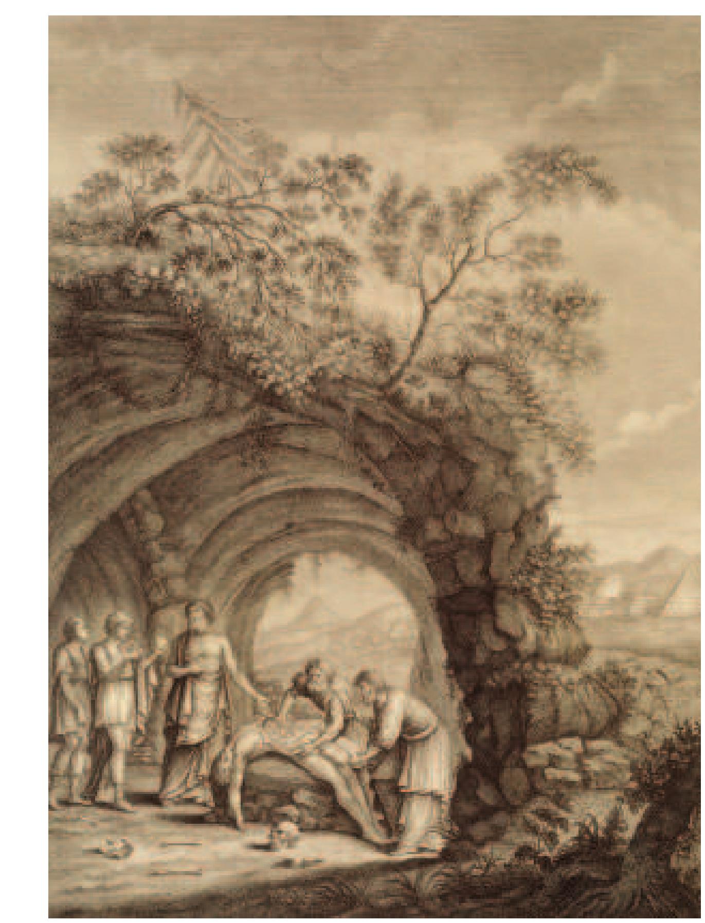 Five notable anatomists pose around a cadaver. in the center