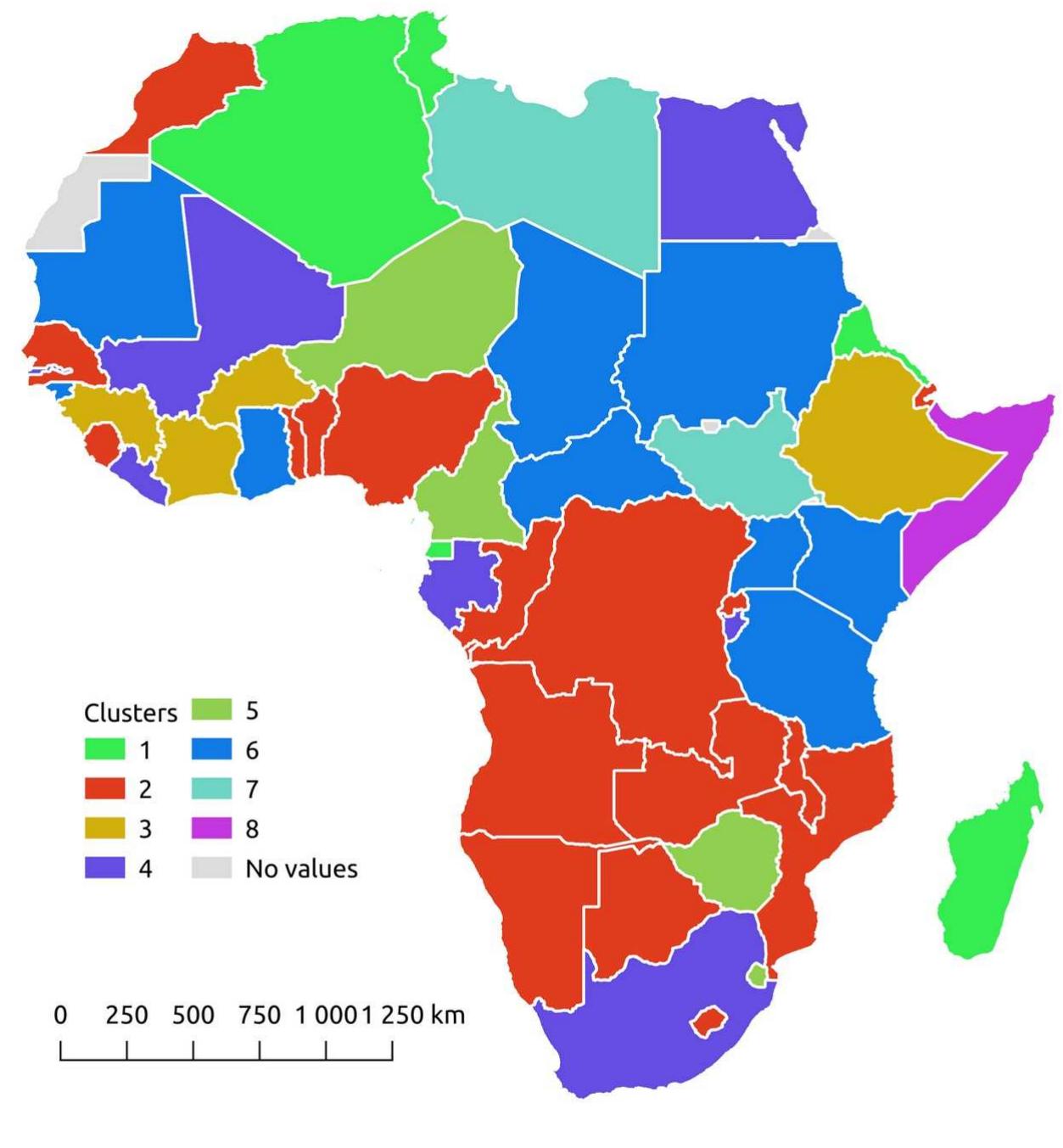 Map of clusters based on hdi data. maps in figure 5 show