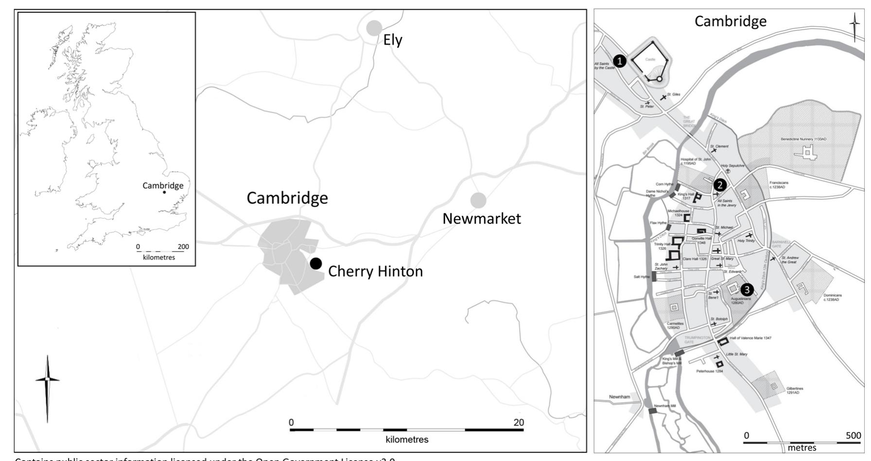 Map of cambridge and the surrounding area, c. 1350