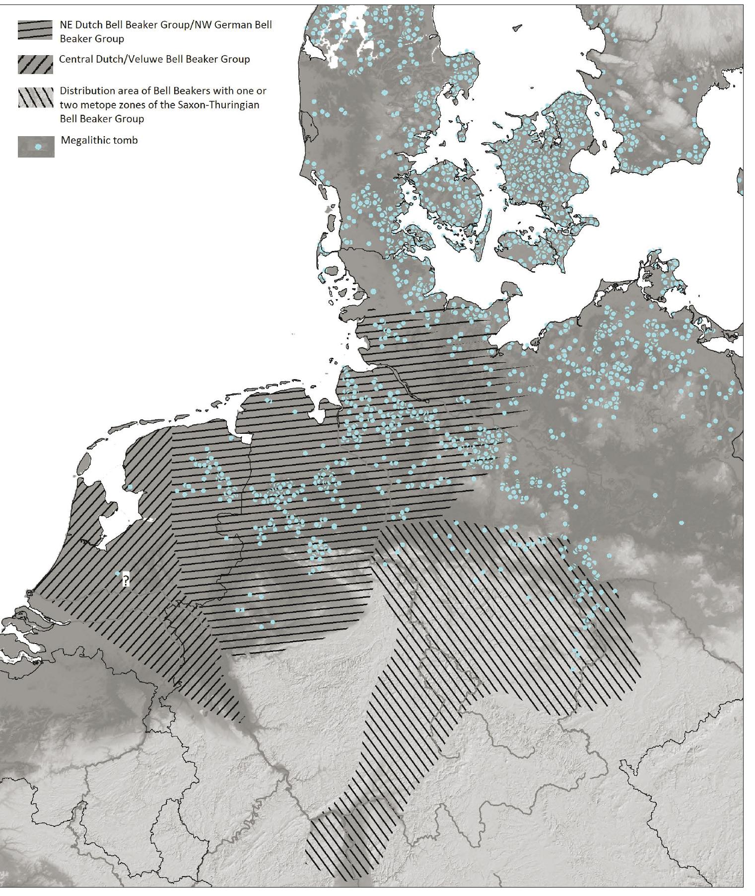 the distribution areas of different bell beaker groups and