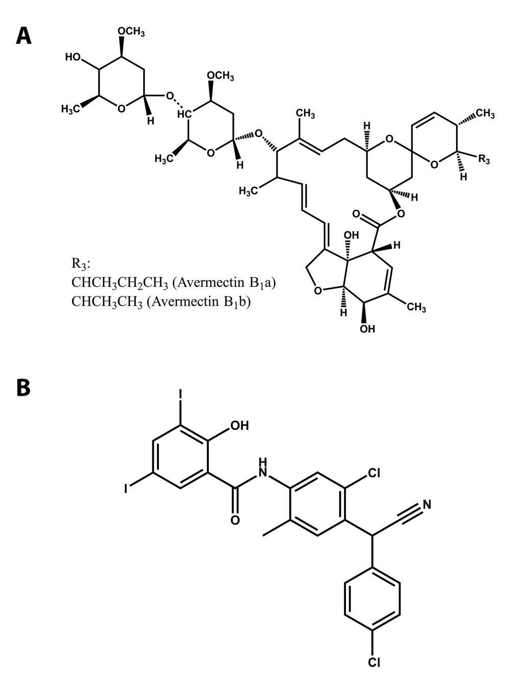 (a) chemical structure of avermectin b1a and avermectin b1b.