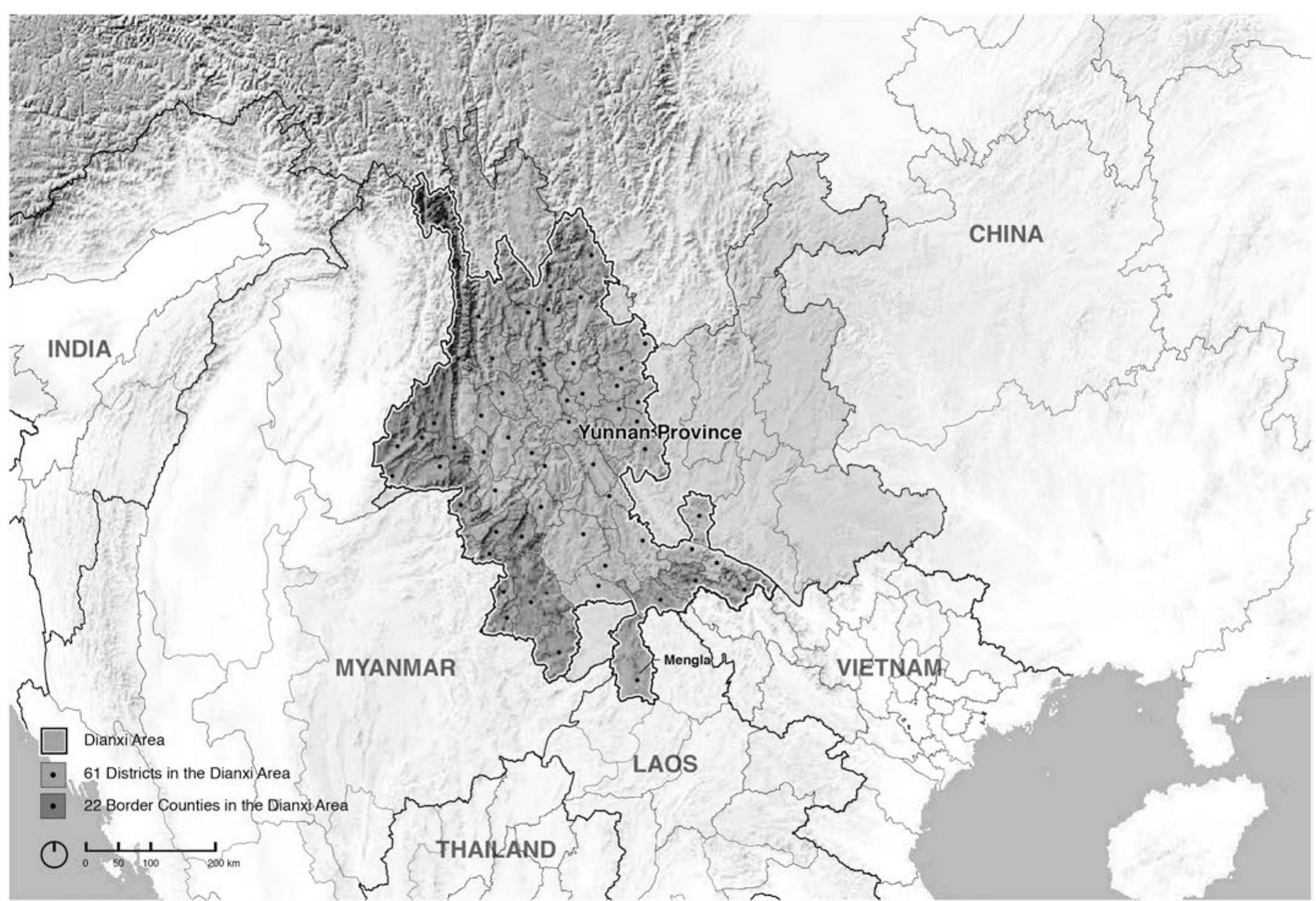Map of the western yunnan mountainous border area (dianxi