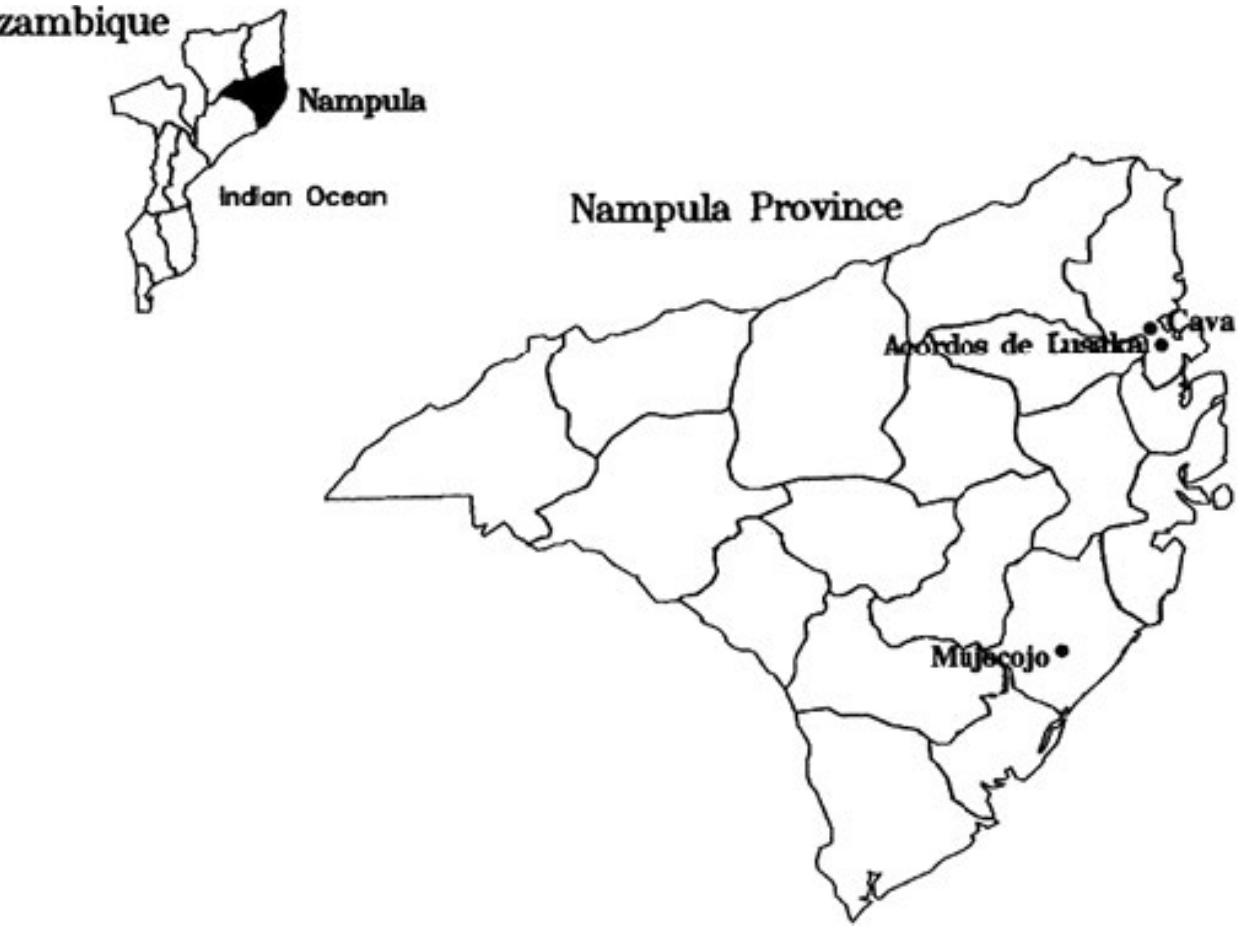 Map of nampula province showing district boundaries and the