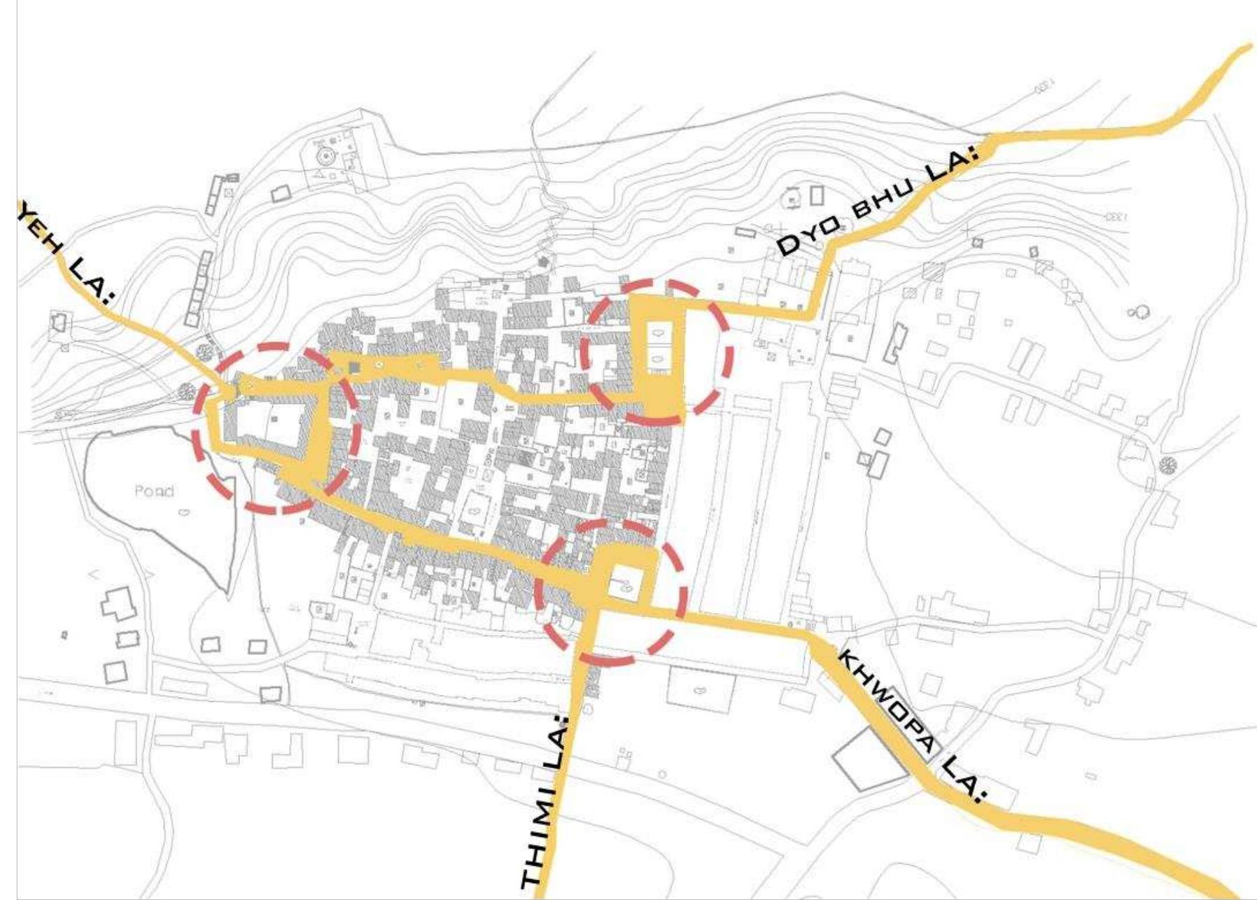 Map showing different major street of settlement (sr.: