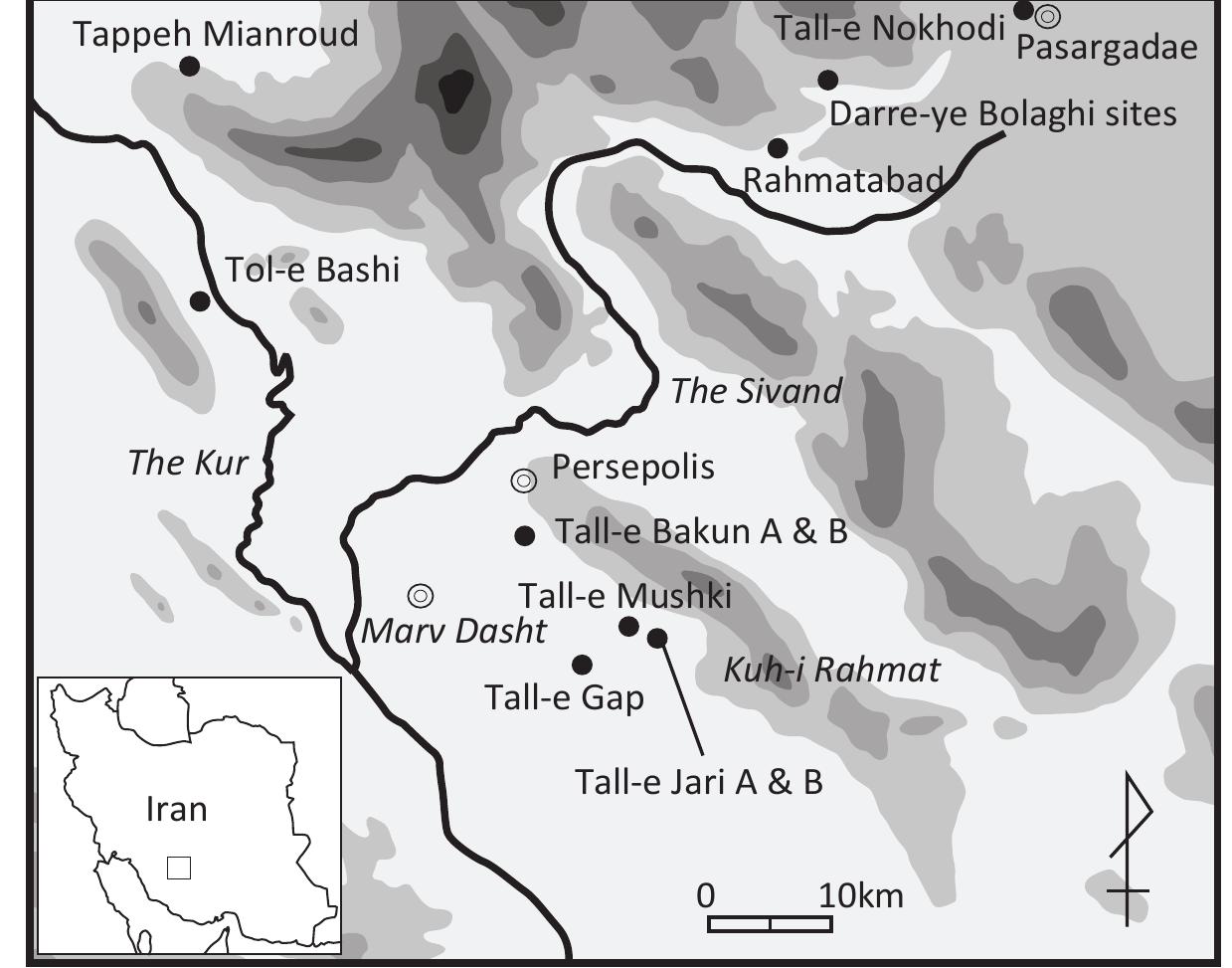 Map of the kur river basin, the archaeological sites (black