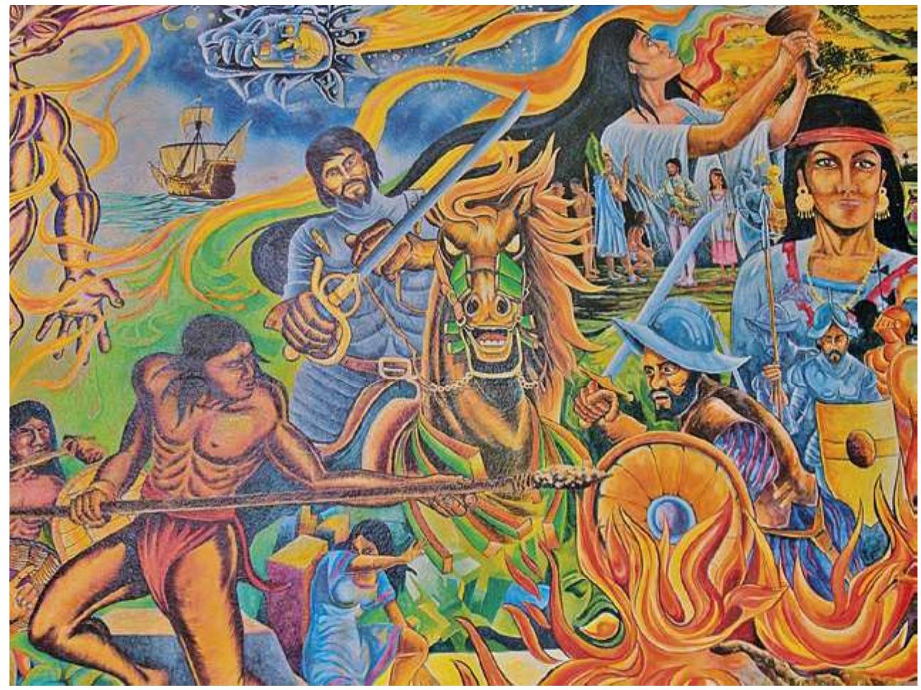 Mural sobre la batalla de centla y la conquista de tabasco,