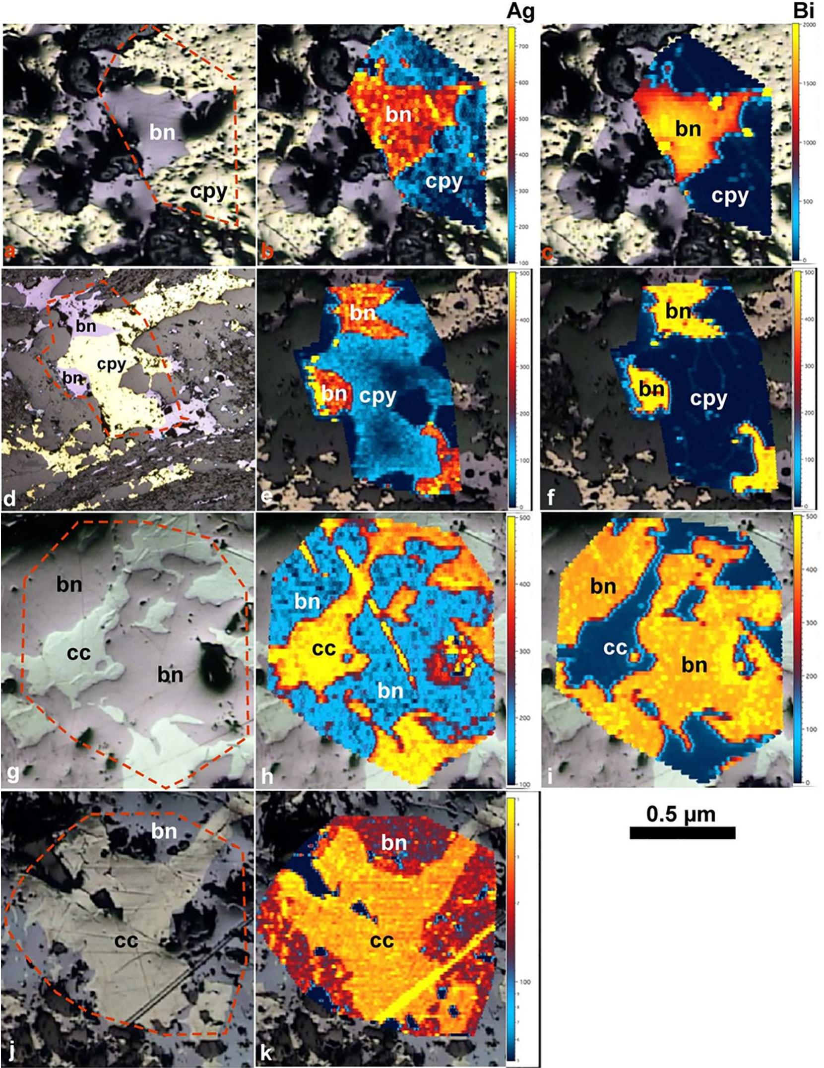 Photomicrographs and la-icp-ms maps of chalcopyrite