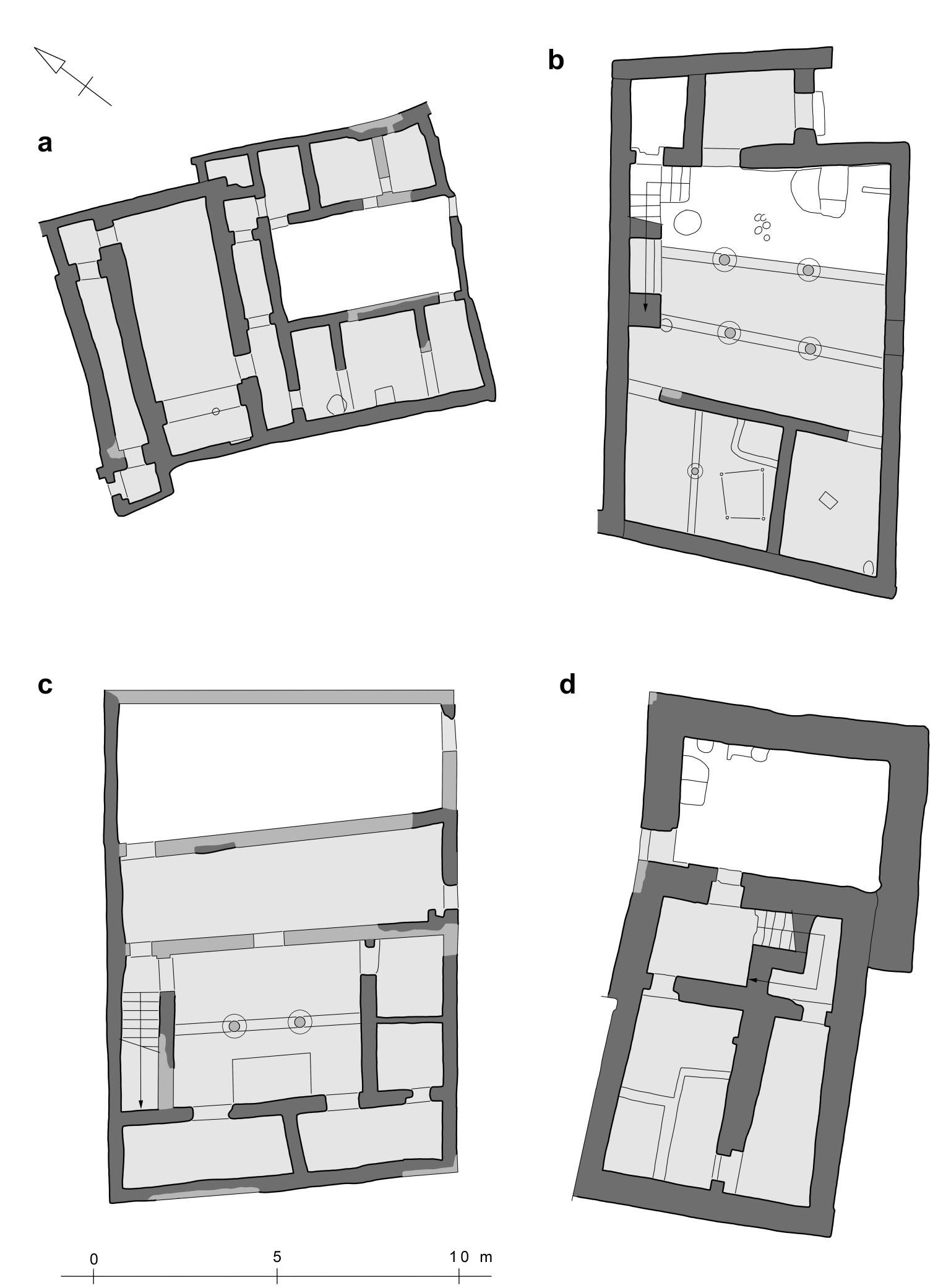 Ground plan of houses from elephantine: a. housea of the old