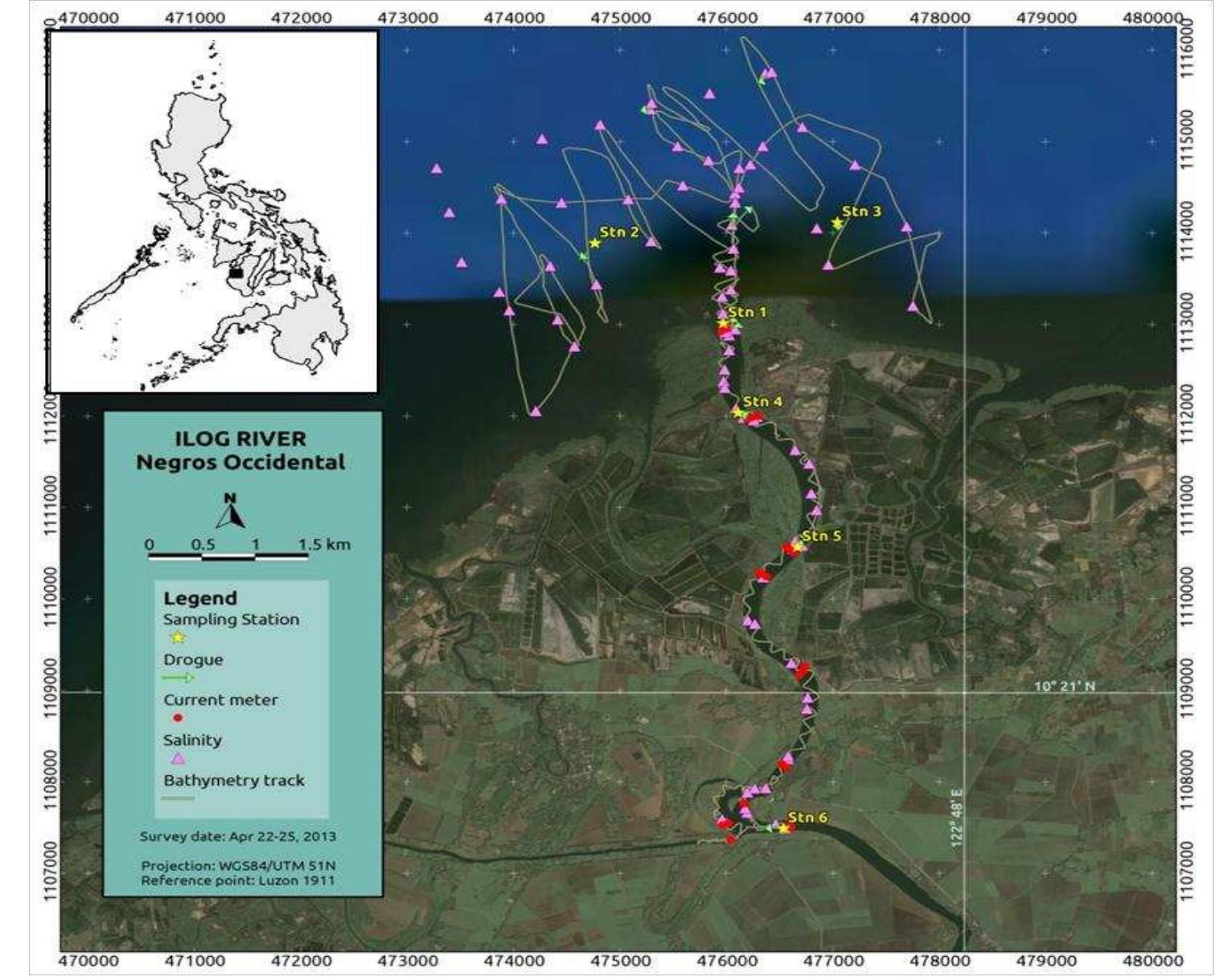 Map of ilog river-estuary showing the locations of the