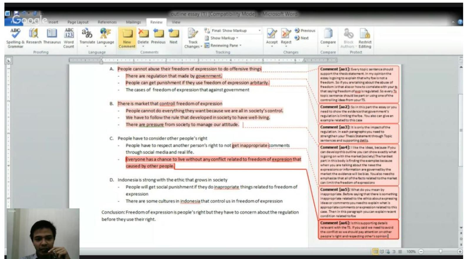 Screencast feedback recorded using google meet and uploaded