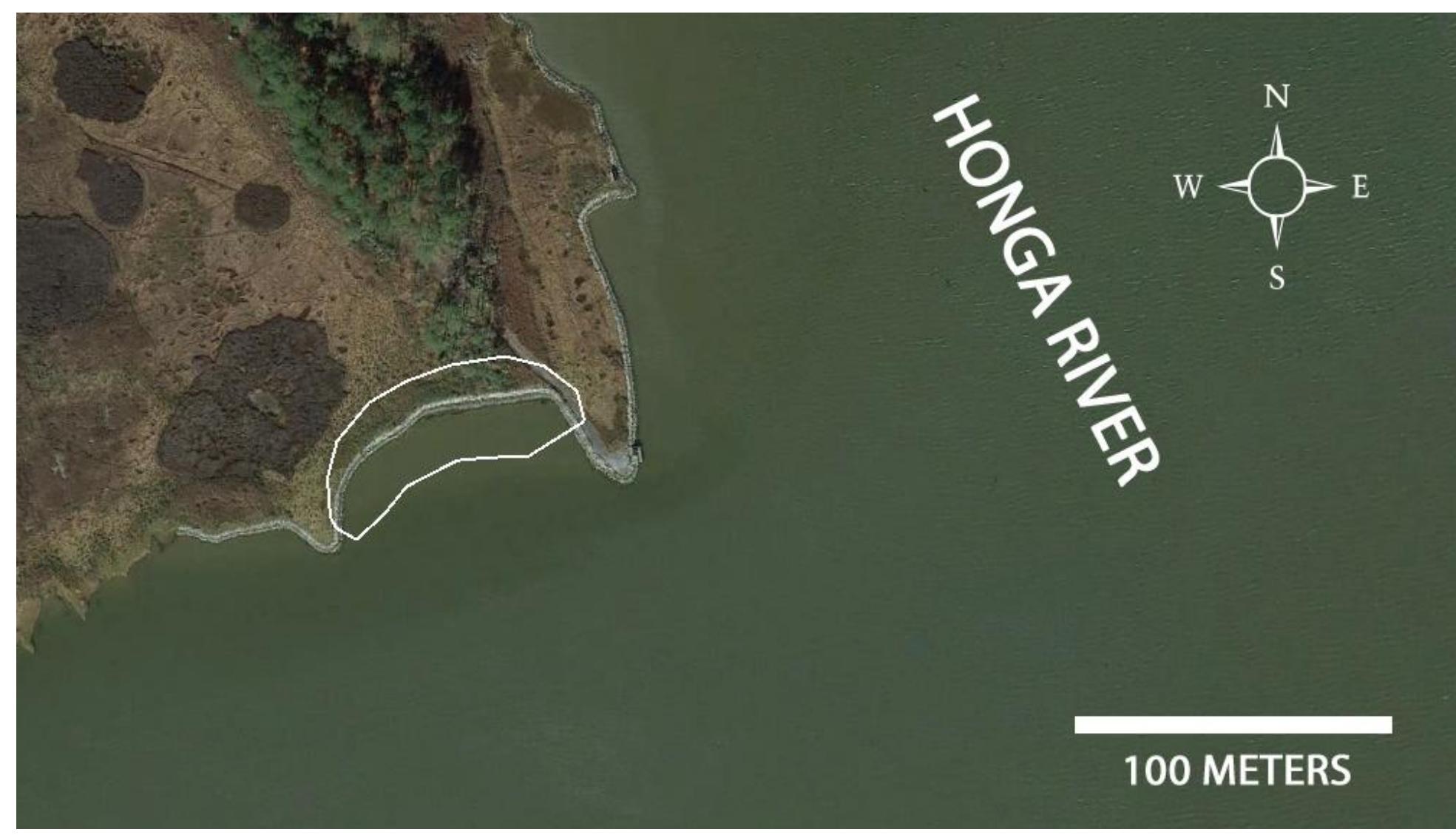 42. the 2013 satellite image shows the boundary (white) of