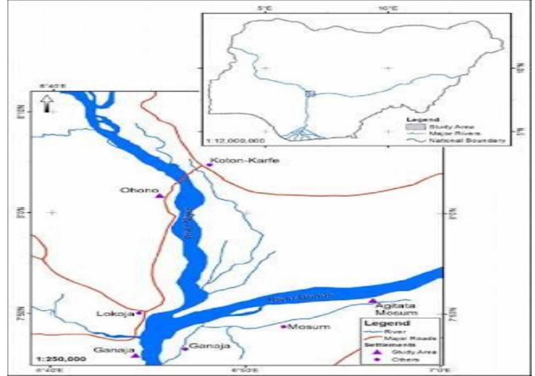 A map, showing the lokoja as a host to confluence rivers