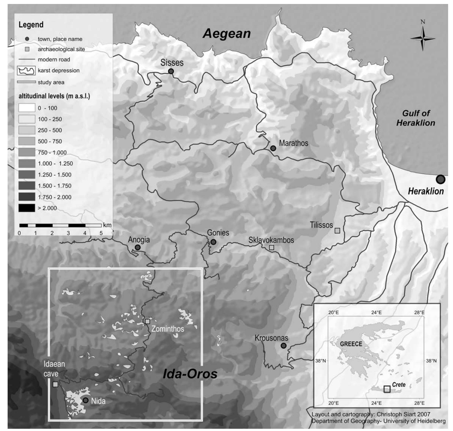 Topographical map of central crete showing the area of