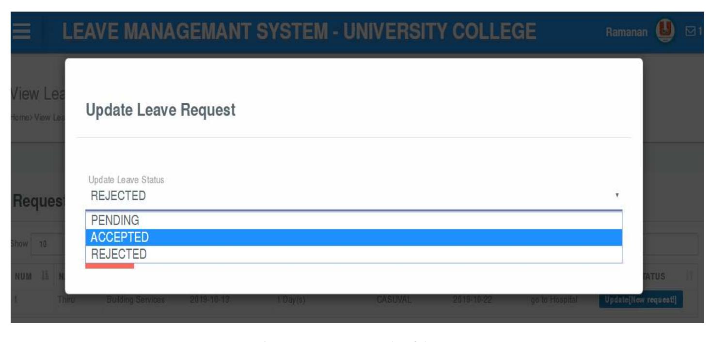 Hods/ceo can view the staff leave request and can update