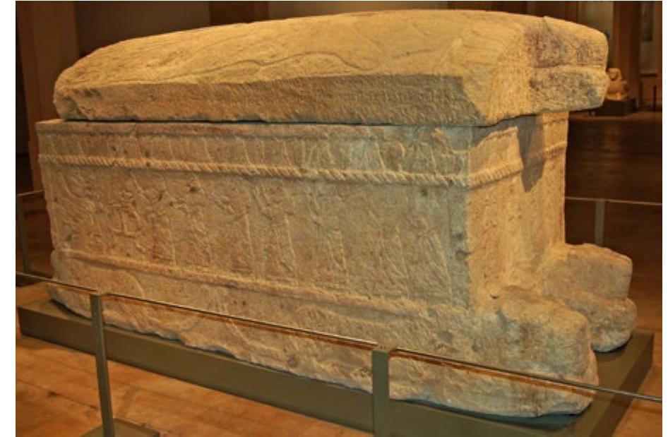 Carved sarcophagus of king ahiram with the inscription added