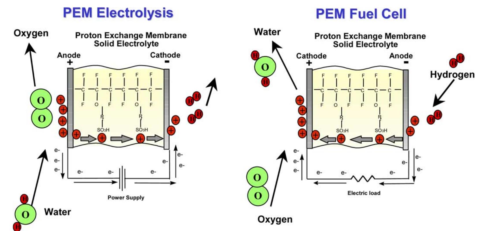 Schematic representation of pem electrolysis and fuel cell