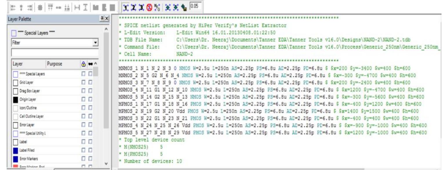 Netlist extract on the physical layout of nand-2 cell.