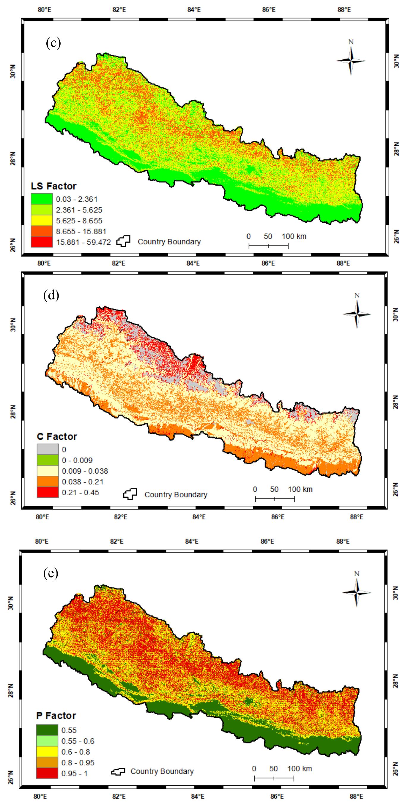 Factor maps of soil erosion modeling of nepal (a) map of