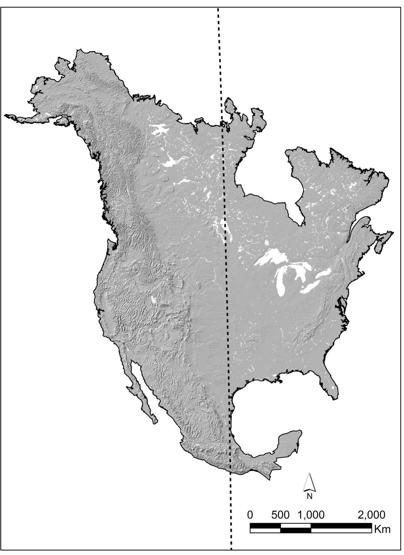 Map of north america with the “american west” situated west