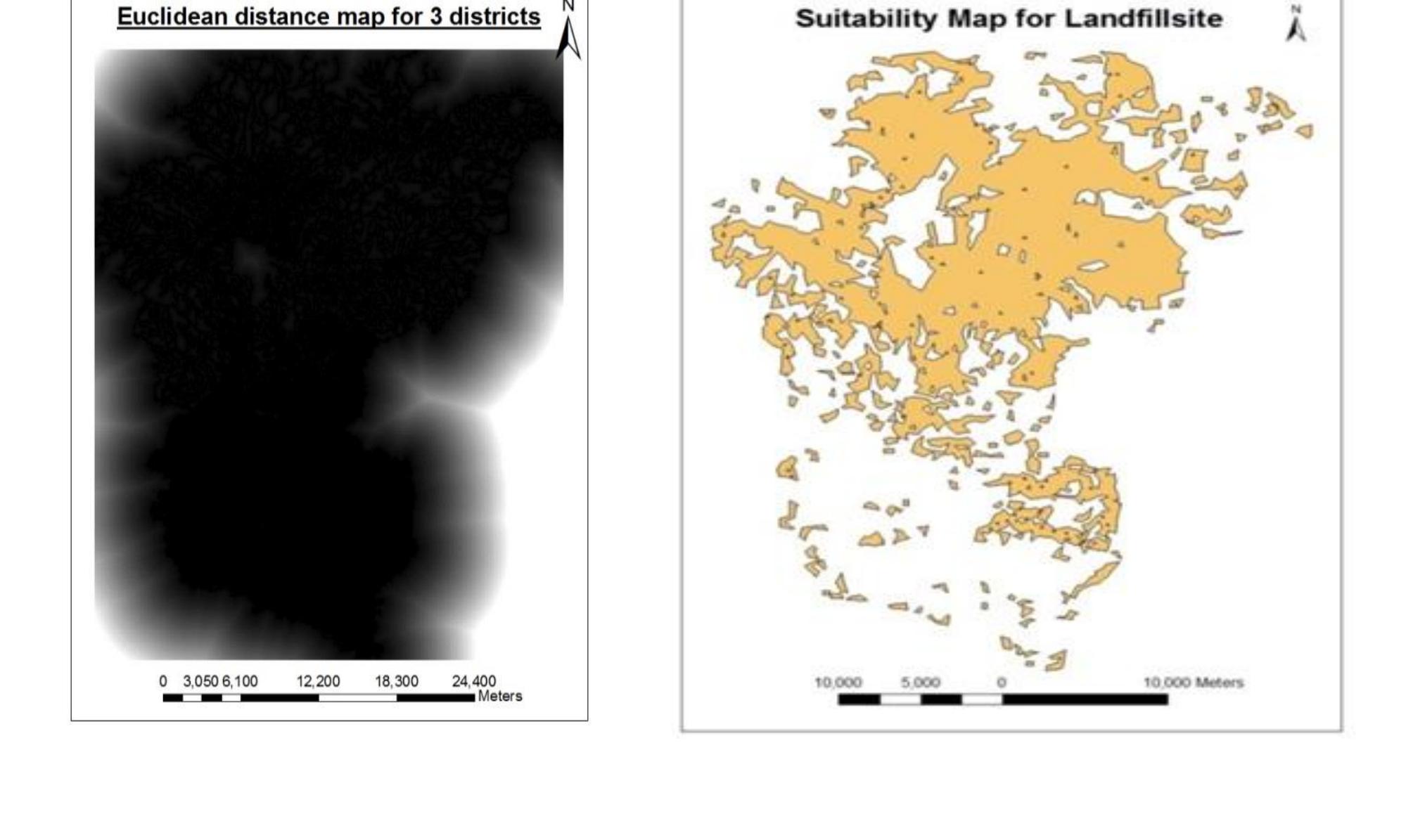 Euclidean distance map for 3 districts fig 4. suitability