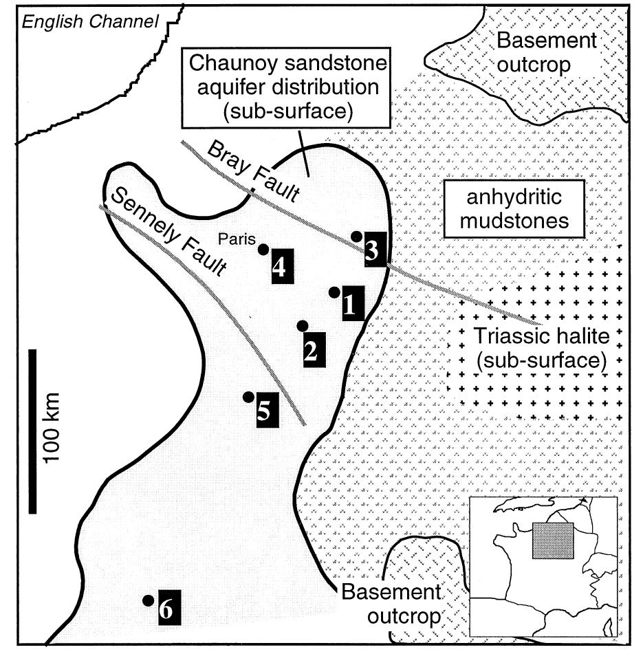 Map of the major triassic permeable units with sampled