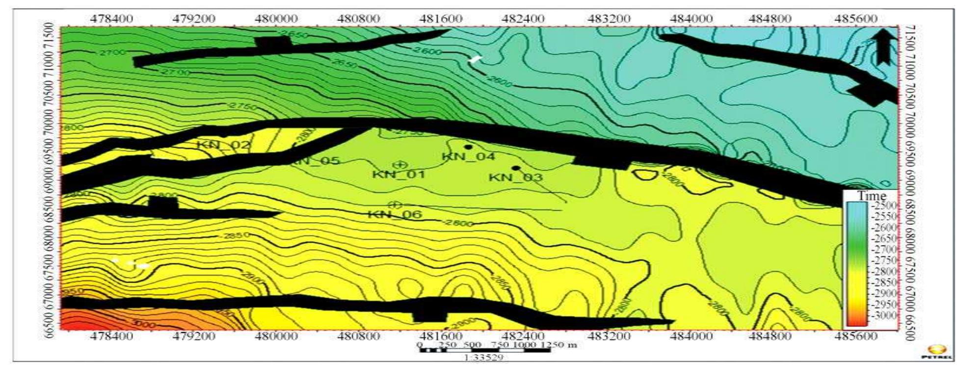 Top showing time structure map of sand 9.