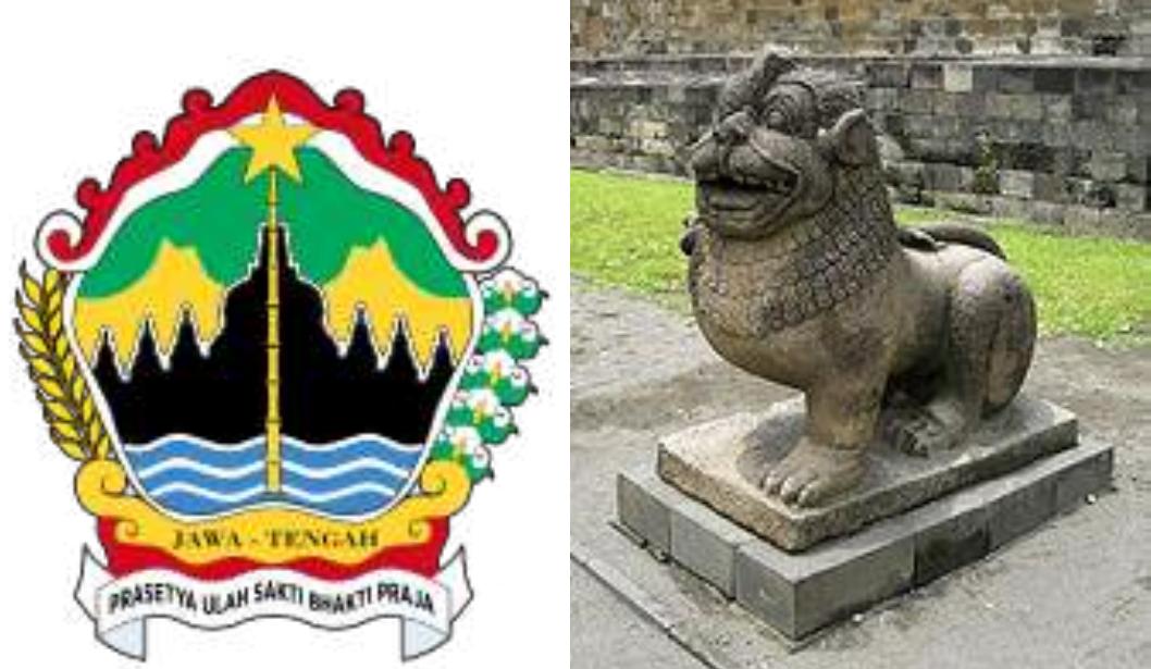 Emblem of central java displaying borobudur. right -lion