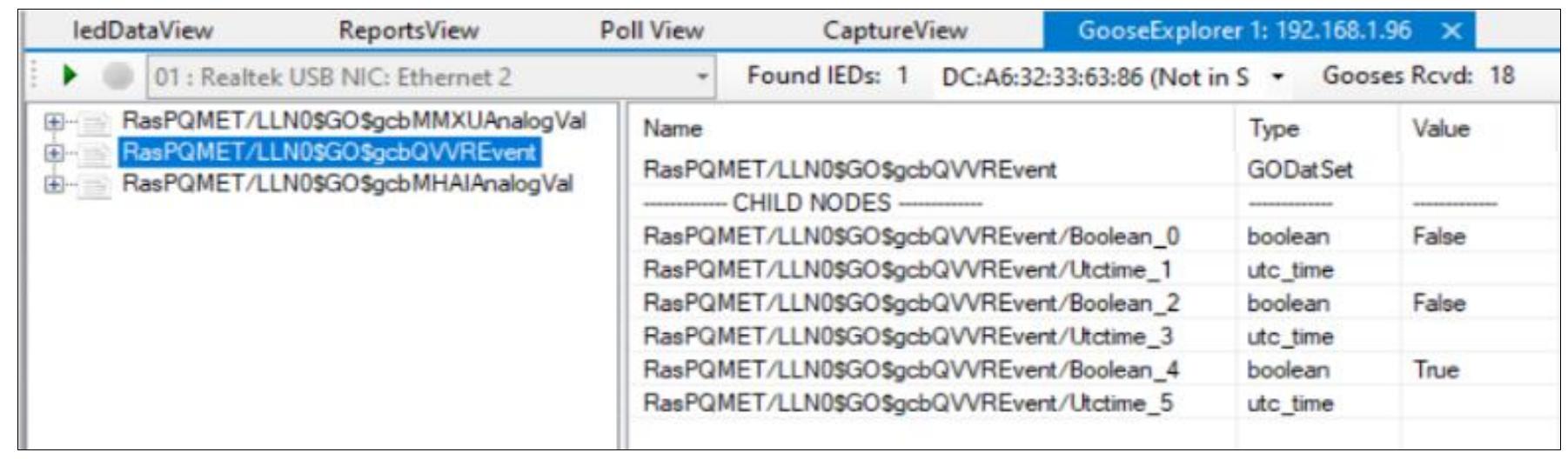 Capture window showing published goose messages