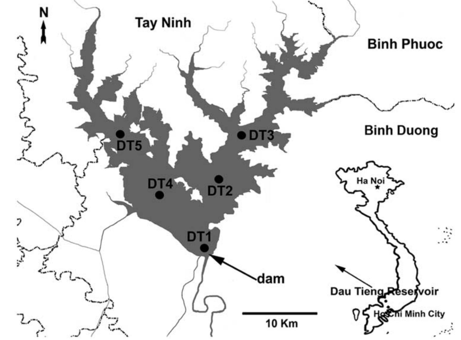 Map of the dau tieng reservoir showing the location of