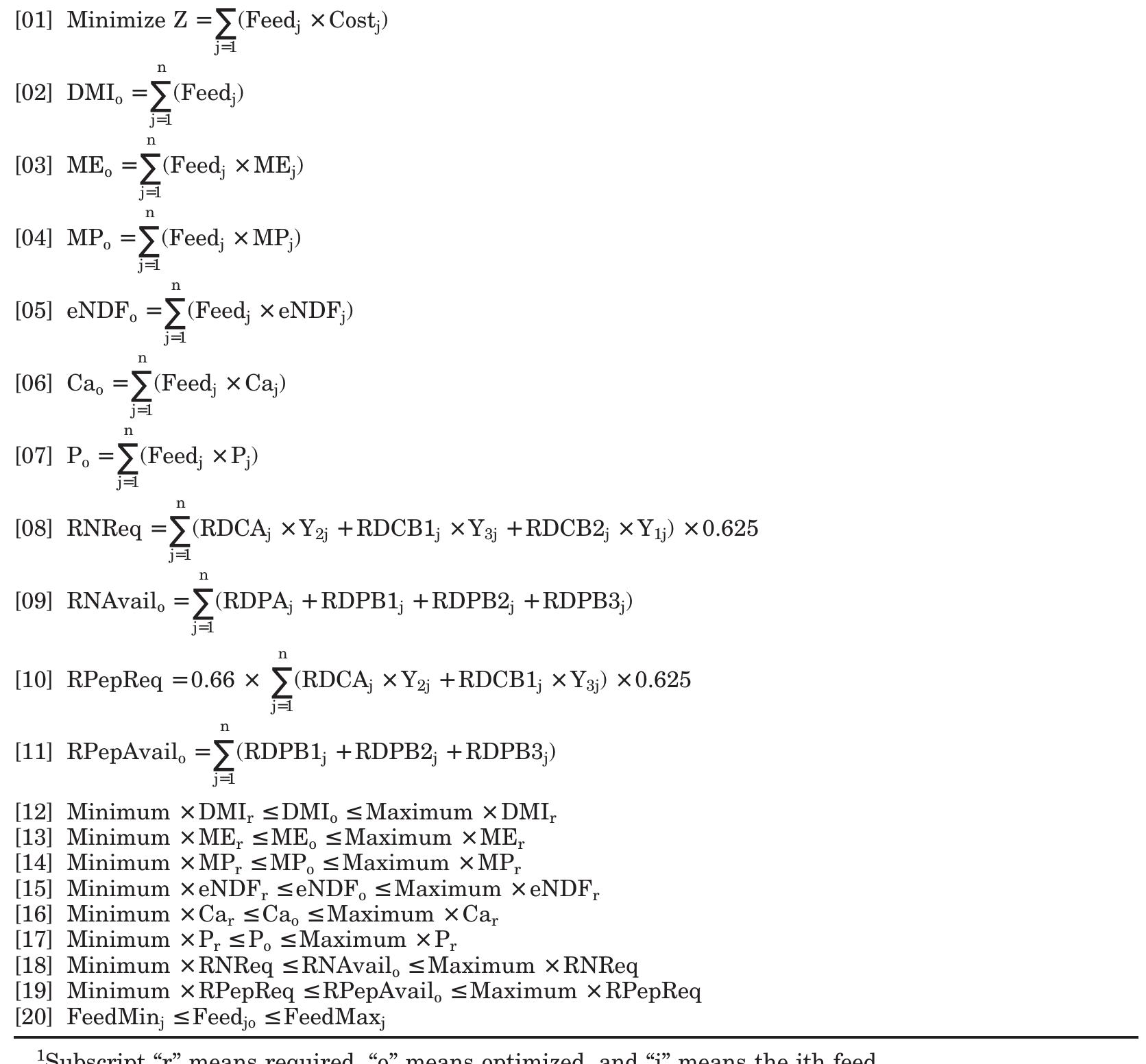 Linear programming equations used by the cncps model