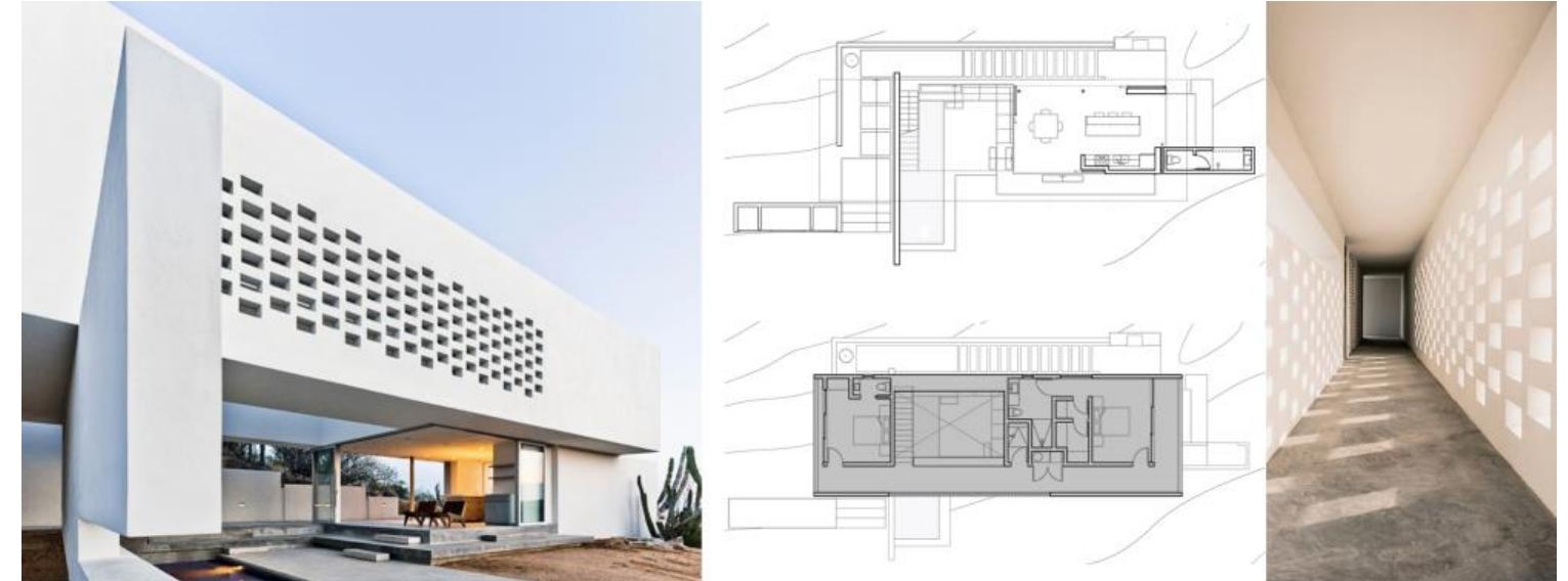 Perforated main wall of cubic shell; main floor plan - first
