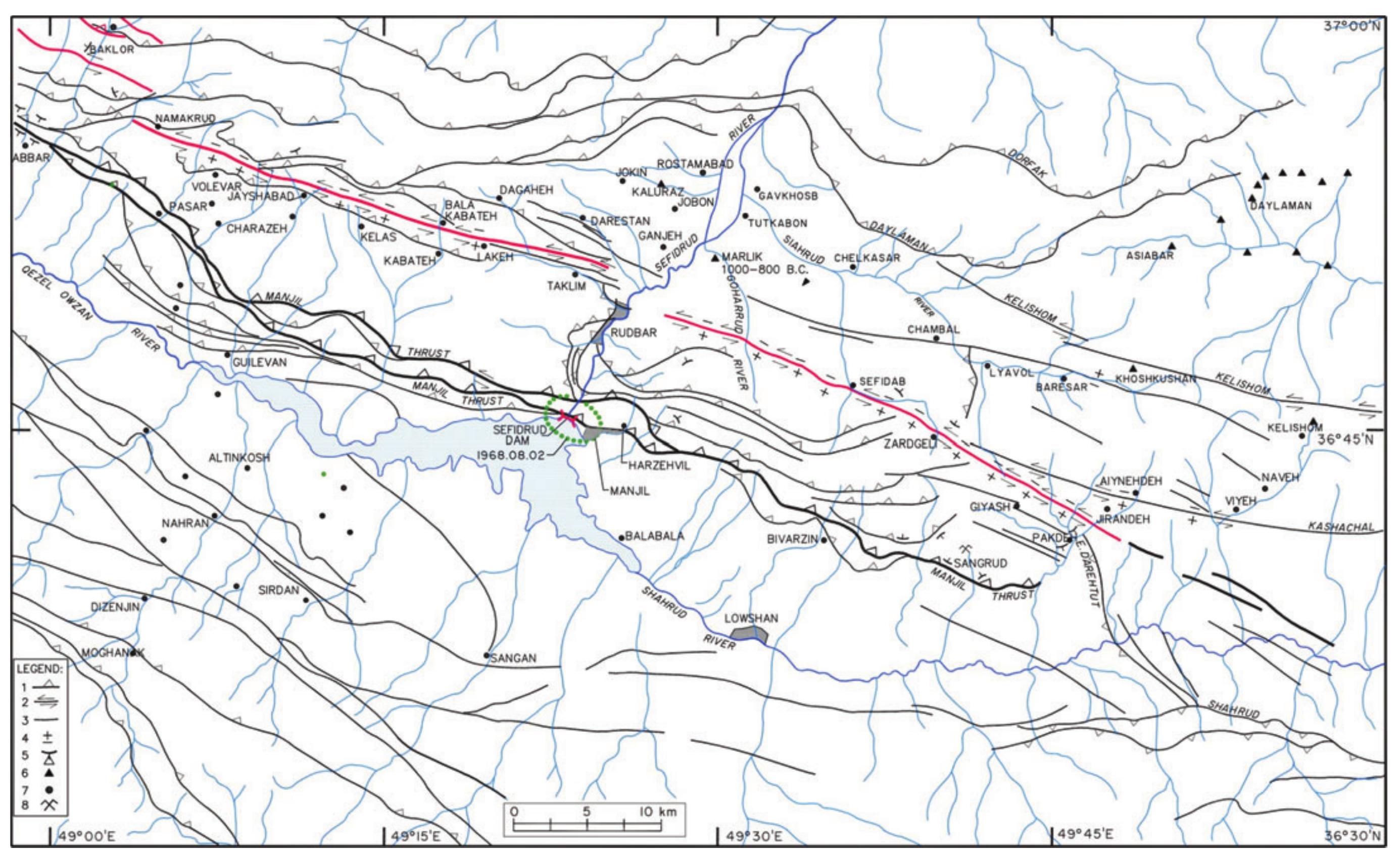 General fault map of the area and locations referred in the