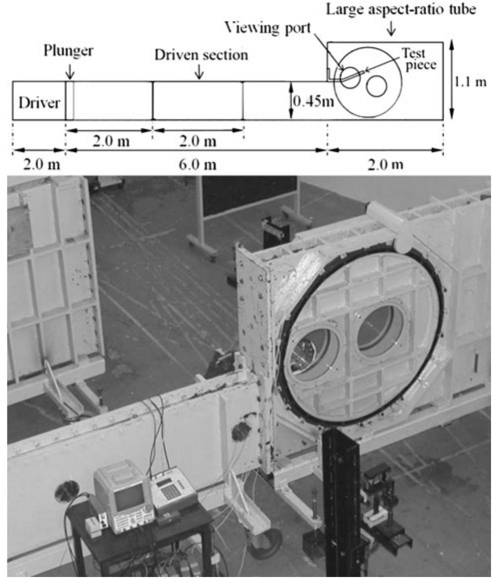 Schematic diagram and photograph of the shock tube facility