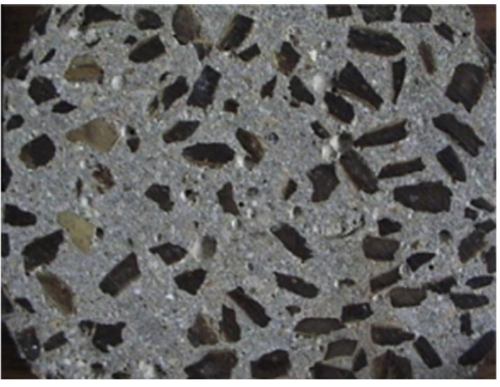 Cross section of a concrete made of coconut shells as coarse