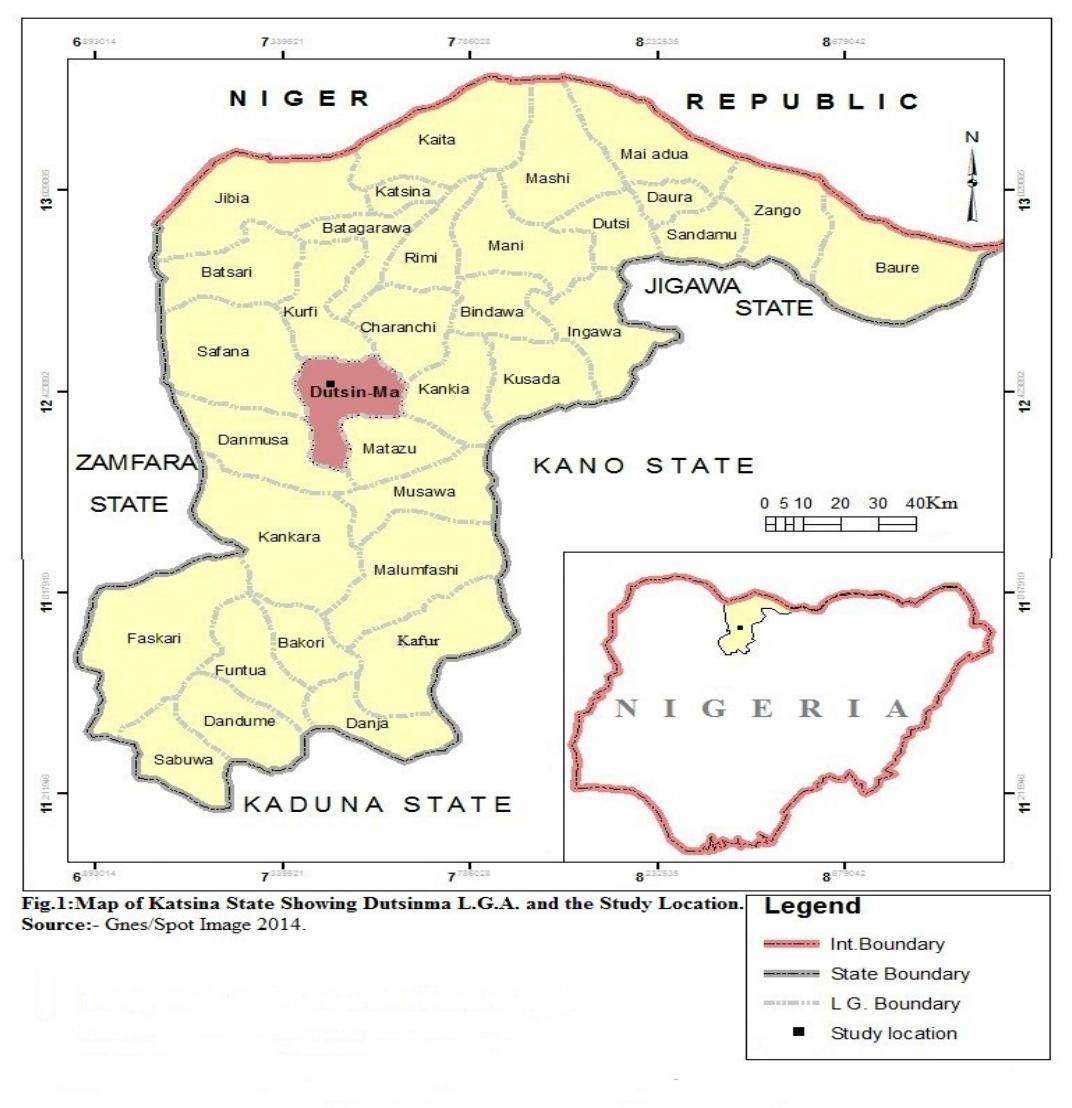 Map of katsina state showing dutsin-ma lga.