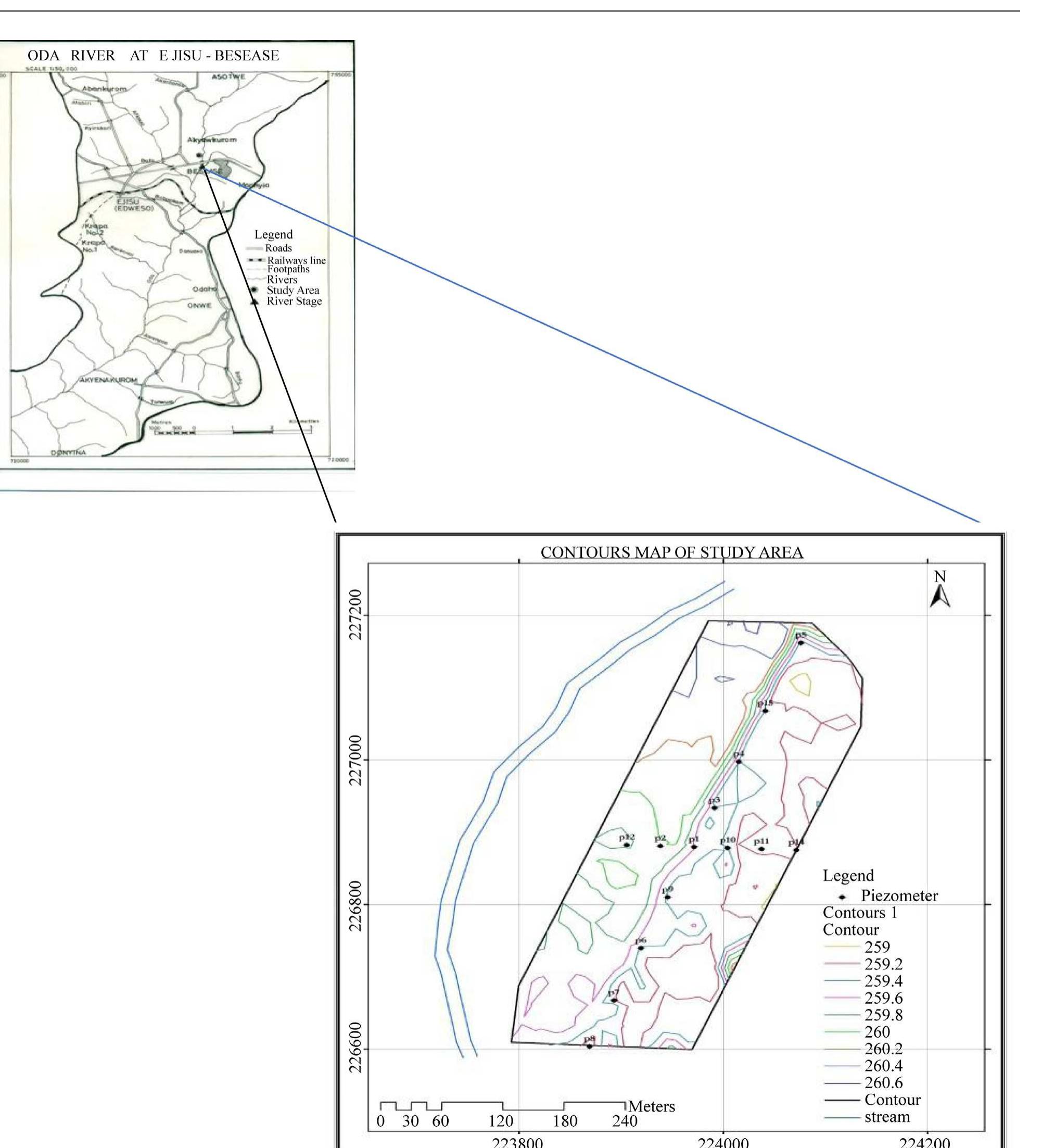 Map of besease project site showing piezometric network.