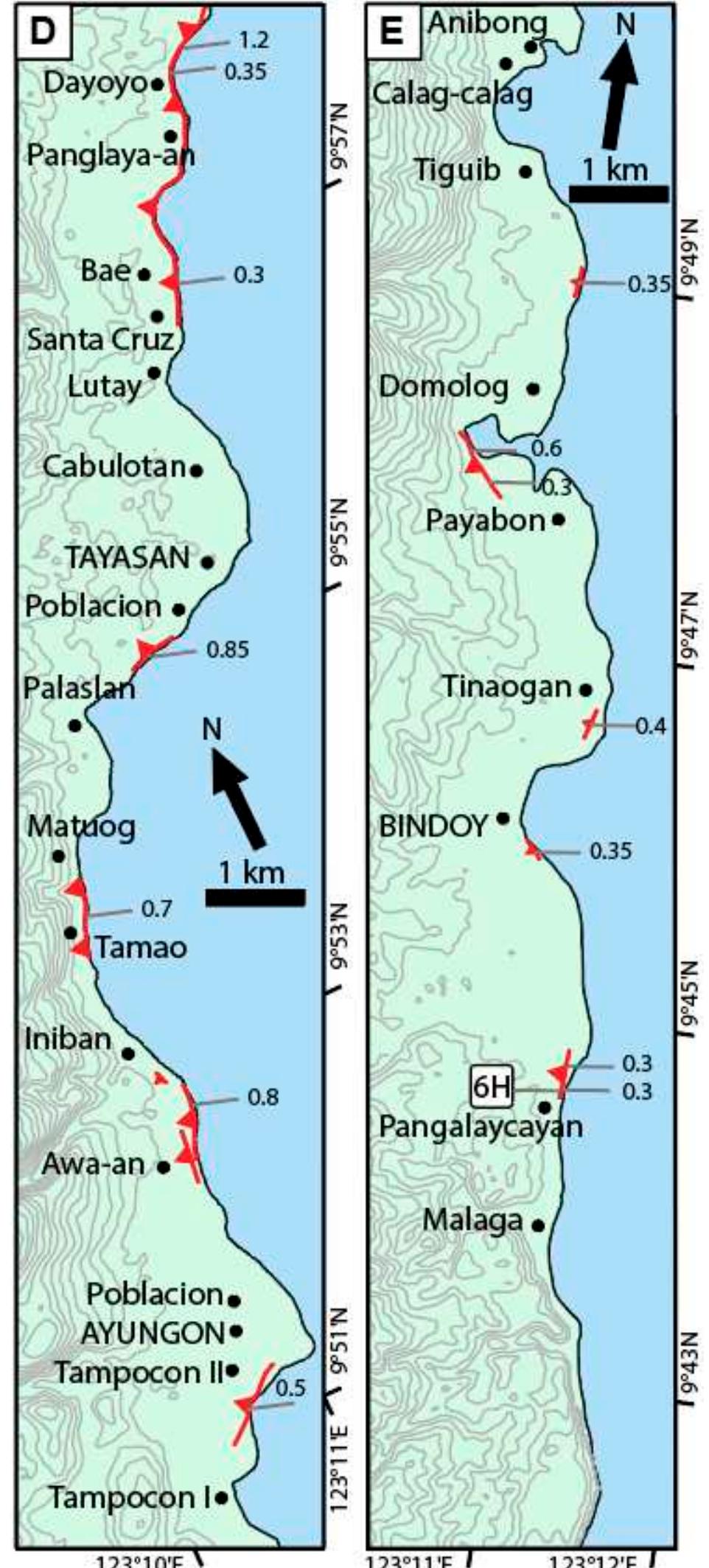(a-e) detailed strip maps of the coseismic ground rupture of