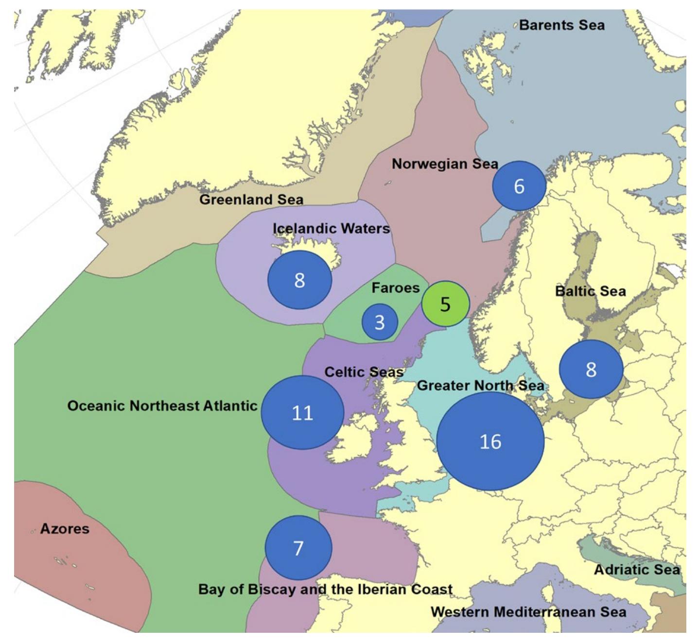 Map of the north-east atlantic ocean detailing the