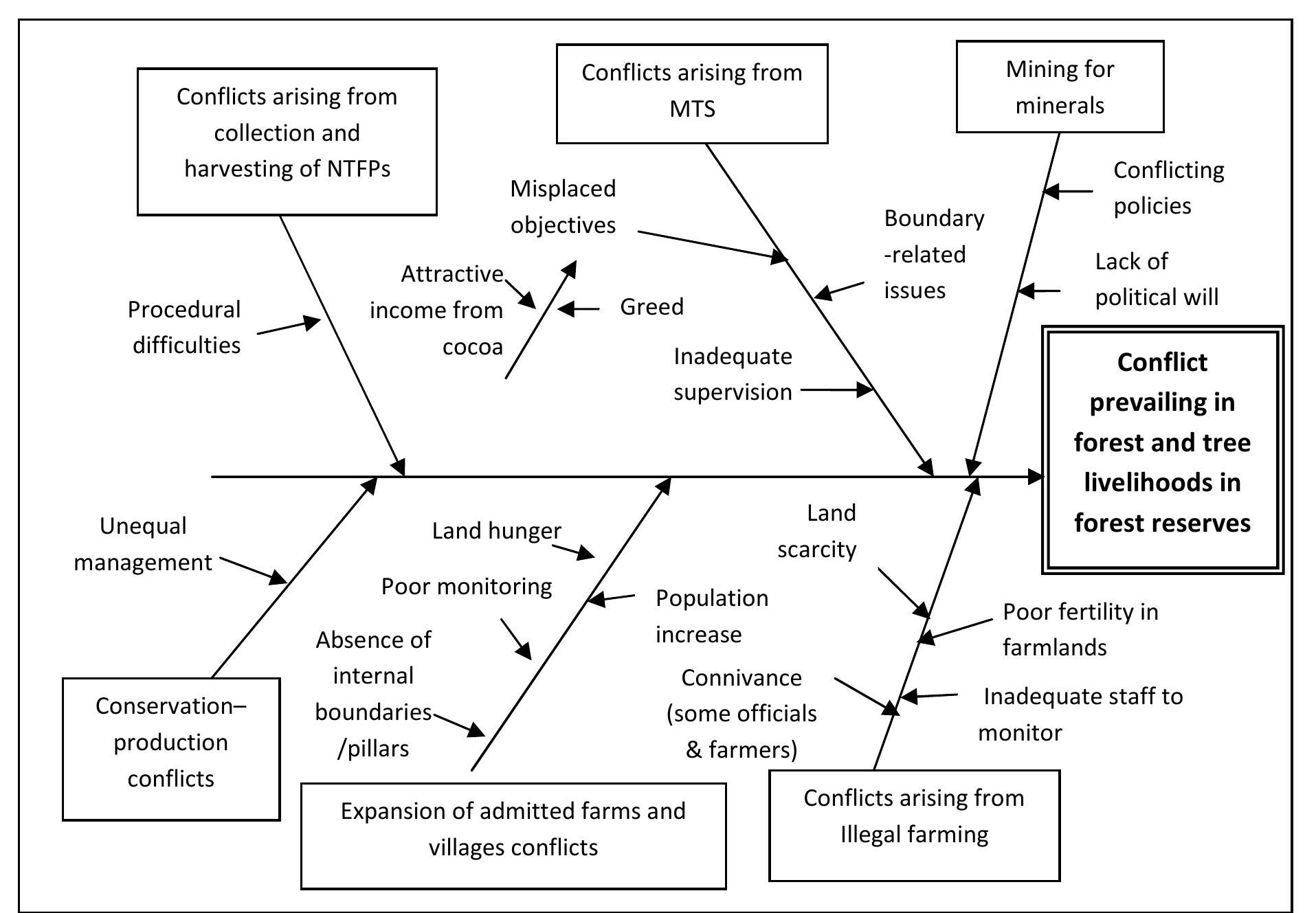 Fishbone diagram depicting the different conflict categories