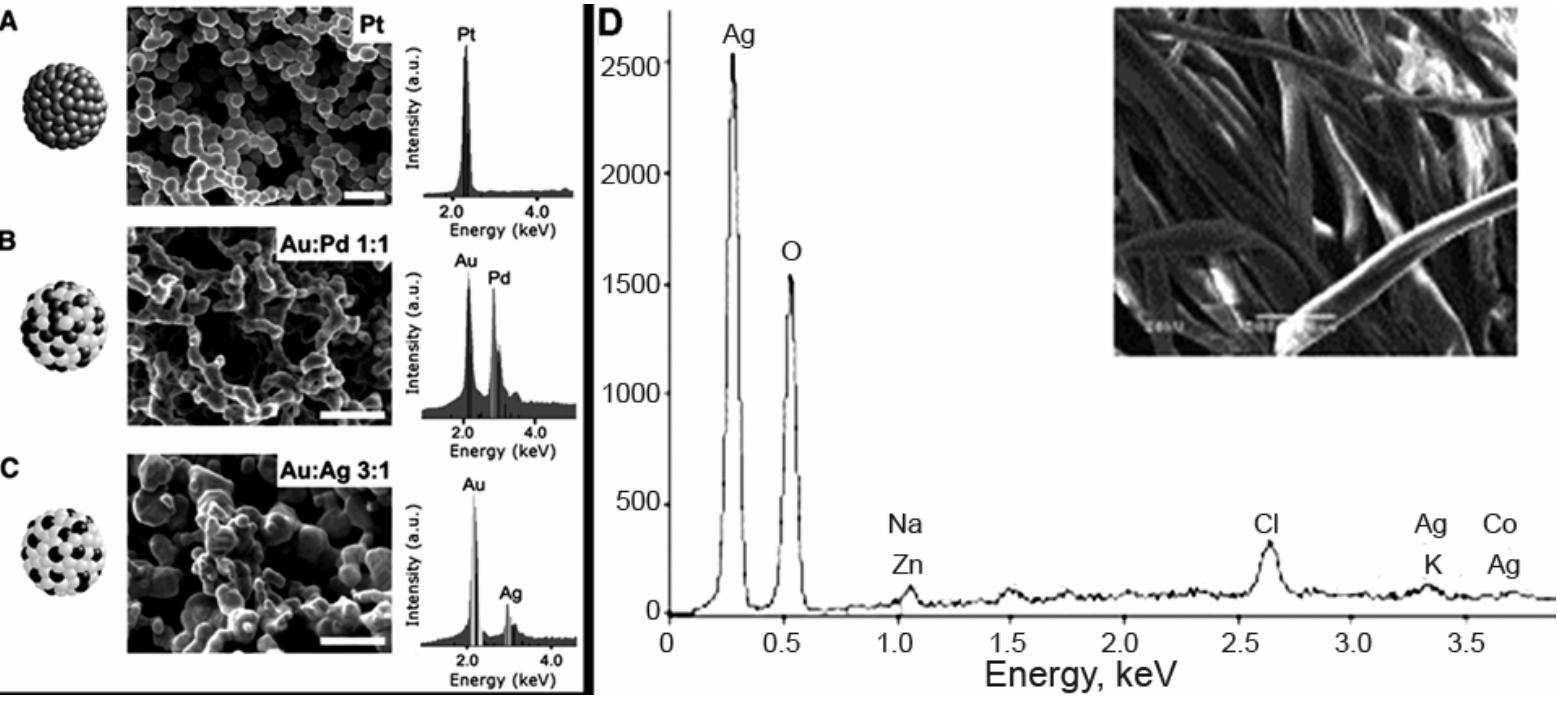 —sem images and edx spectra of nanoporous materials made of