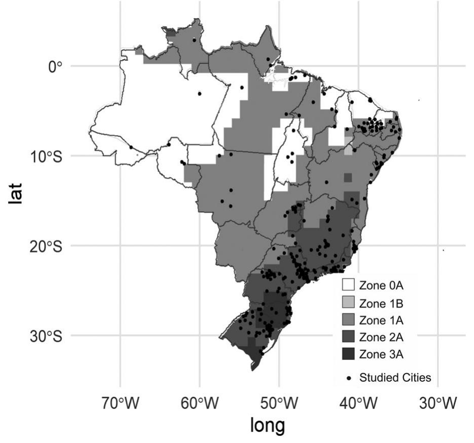 Map of brazil climate zones and location of cities with