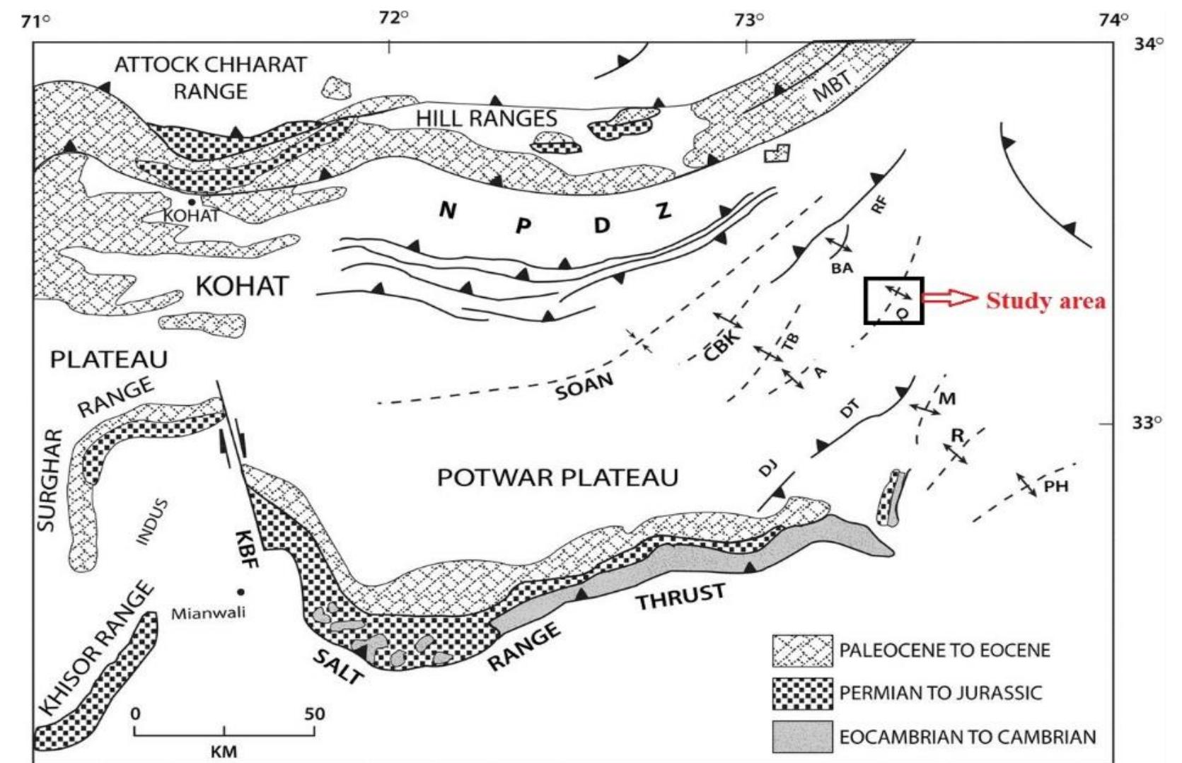 Geological map of salt range and potwar plateau (mukherjee,