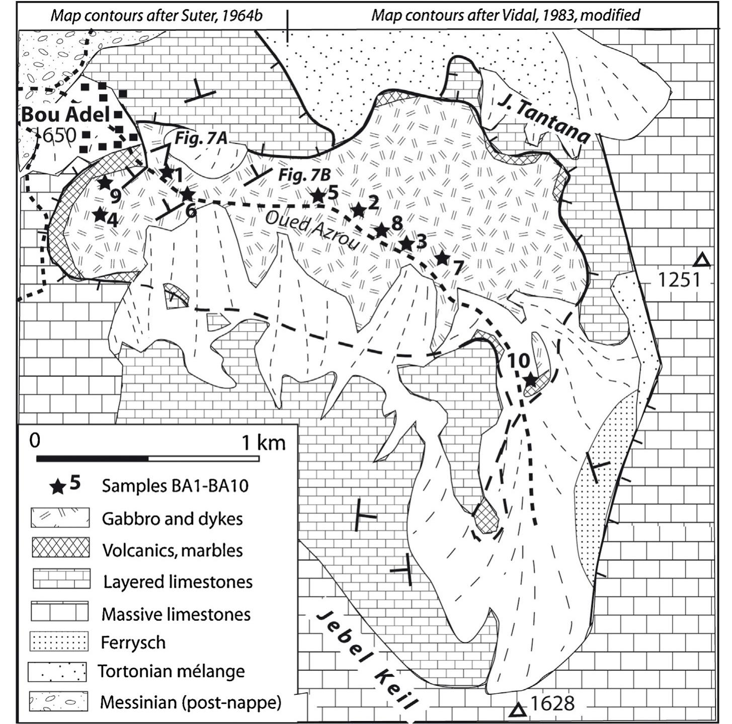 Geologic sketch map of the bou adel massif based on the maps