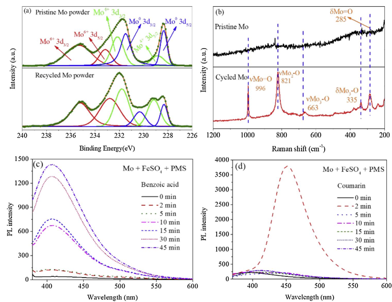 (a) xps spectra, (b) raman spectrum of pristine mo and