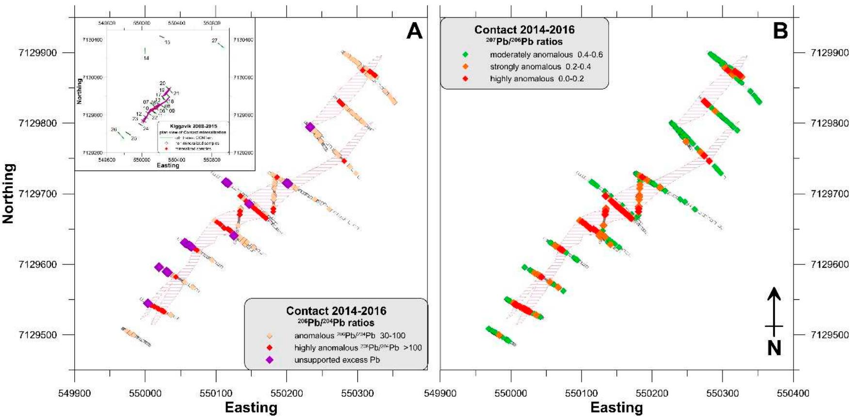Pb-isotope two-dimensional (2d) plan view maps of the
