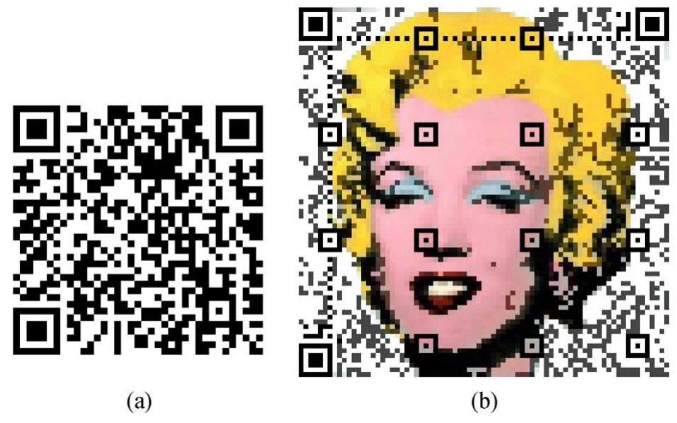 (a) a normal binary qr code. (b) the beautified qr code