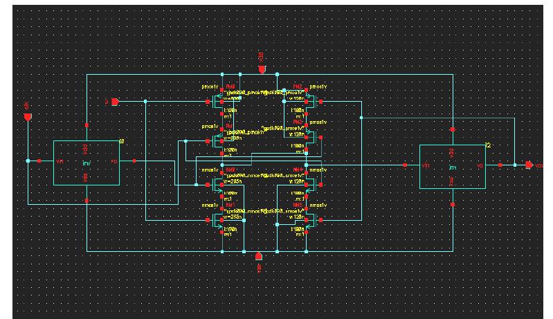 5: schematic of 2:1 mux realized using tristate inverters i