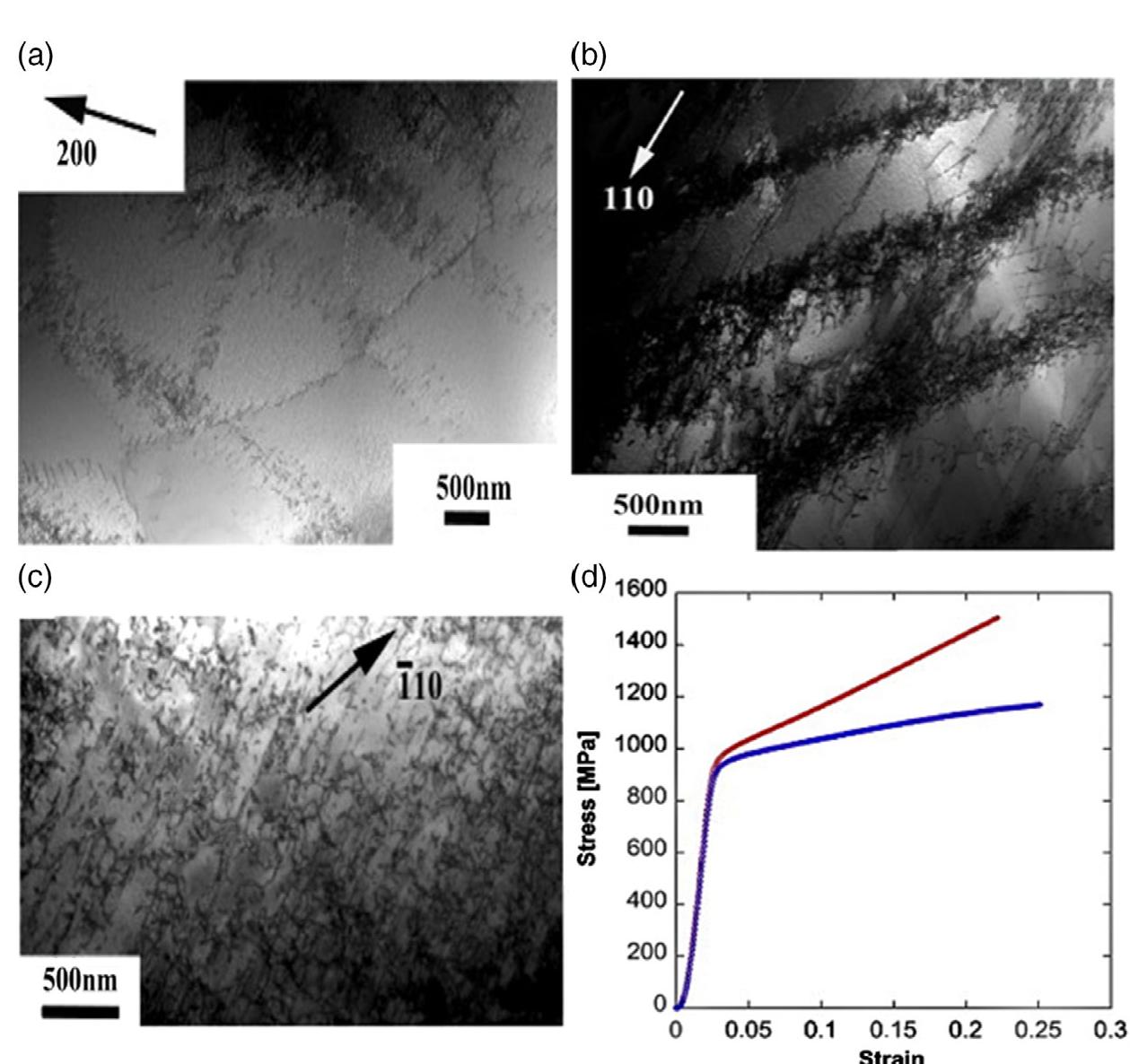 Tem micrographs showing the dislocations patterning in