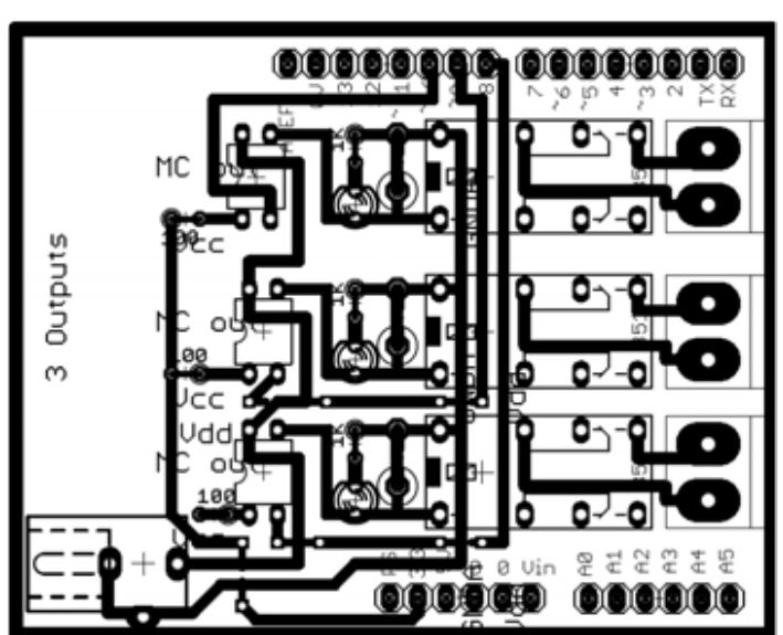 Three output actuators pcb layout fig. 6 three input alarms