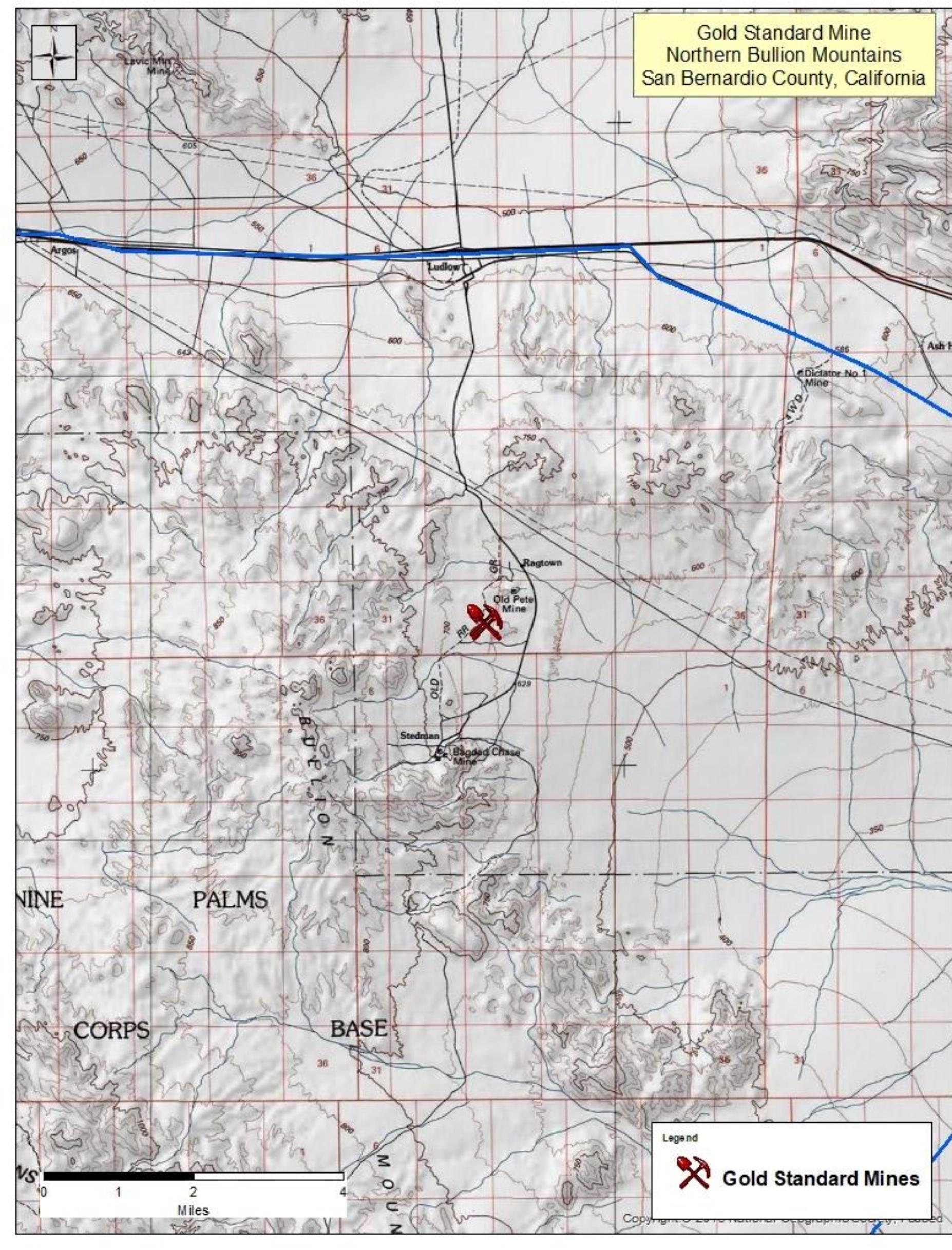 Regional topographic map of the gold standard mine and